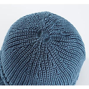Home Prefer Men's Winter Hat Thick Knit Beanie Cap with Visor Newsboy Beanie Hat Airforce Blue