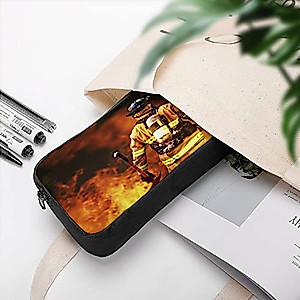 Fireman in Fire Pencil Case Pencil Pouch Coin Pouch Cosmetic Bag Office Stationery Organizer