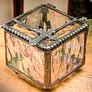 First Communion Gift Small Jewelry Box Stained Glass Religious Keepsake Prayer Christian Baptism Confirmation Rosary Case Trinket J Devlin Box 349