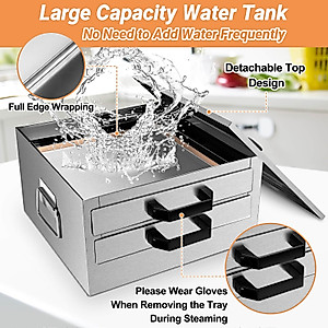 2-Layer Rice Noodle Roll Steamer, Stainless Steel Extra Steam Tray with Thick Plastic Handle, Top Open Rice Roll Steamer, for Chinese Cheung Fun Changfen Cuisine Recipes Cookware, for Furnace, Stove