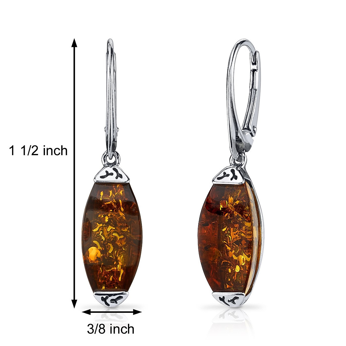 Peora Genuine Baltic Amber Gallery Drop Earrings for Women 925 Sterling Silver, Rich Cognac Color, Lever backs