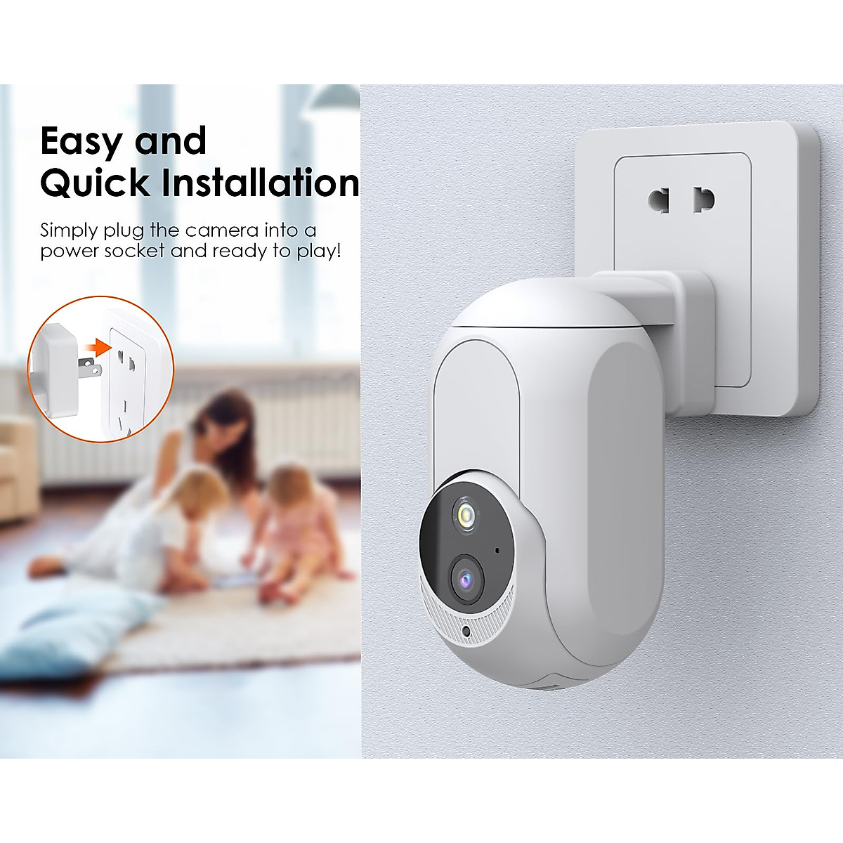 P Panoraxy AI 2K 3MP WiFi Security Indoor Camera, Wireless Plug in Camera, 24/7 Human&Sound Detection, 2.4G PTZ Pet Camera, Dual-Way Talk, Color Night Vision, Compatible with Alexa & Google Home