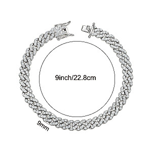 BLBLJERY 9mm Cuban Link Anklets for Women Plus Size Large Ankle Bracelets Gold Silver Rhinestone Diamond Bling Anklets Women 9inch