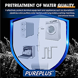 PUREPLUS Backwash Whole House Spin Down Sediment Water Filter With Scrapper 40 Micron, Reusable Flushable Pre-Filtration System for City/Tap water, 1" MNPT + 3/4" FNPT + 3/4"MNPT, Brass, BPA Free