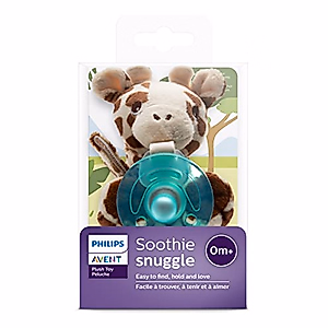 Philips AVENT Soothie Snuggle Pacifier Holder with Detachable Pacifier, 0m+, Giraffe, SCF347/01-1 Count (Pack of 1)