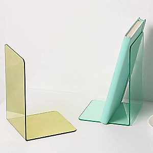 4pcs Colorful Book Ends for Shelves, Heavy Duty Book Ends and Desktop Organizer, Plastic Acrylic Bookends Pair Organizer Bookshelf Decorative Bedroom Library Office School Supplies Stationery Gift
