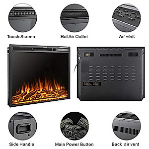 Xbeauty 34 Inch Electric Fireplace Inserts Electric Heater with Remote Control & Timer &3 Colors, Overheating Protection,Touch Screen,750W/1500W