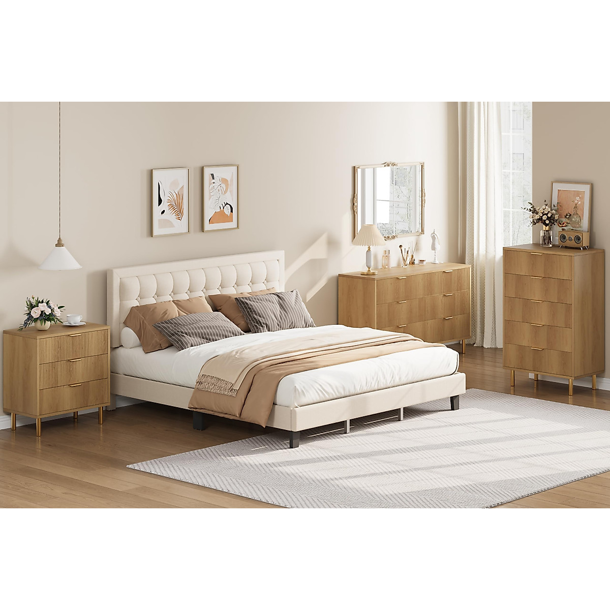 IDEALHOUSE Natural 3 Drawer Dresser for Bedroom, 30” Tall Dresser Organizer with Metal Legs, Modern Wood Chest of Drawers for Bedroom, Hallway, Home Office