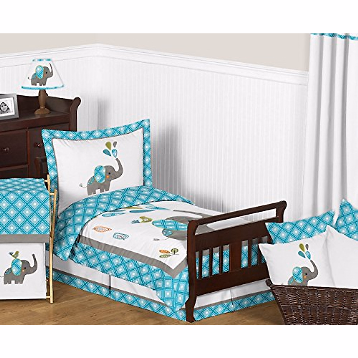 Sweet Jojo Designs Mod Elephant Boy or Girl Fitted Crib Sheet Baby or Toddler Bed Nursery Photo Op - Gender Neutral Turquoise Blue, Green, and Grey Dream Big Little One