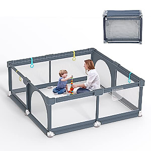 Foldable Playpen, Extra Large Baby Playpen (71×71 inch), Playpen for Babies and Toddlers with Zipper Gates, Adjustable Shape & Portable Baby Fence, Anti-Fall Baby Play Yards (Grey)
