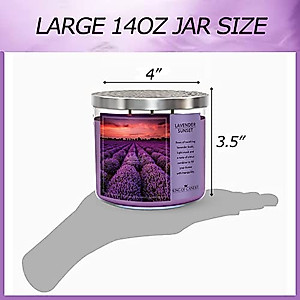 King of Candle - Lavender Sunset Candle | Large 3 Wick Highly Scented Soy Strong Lavender Candles for Home | Luxury / Relaxation / Aromatherapy / Housewarming Gifts for Women | 14 oz + Decorative Lid
