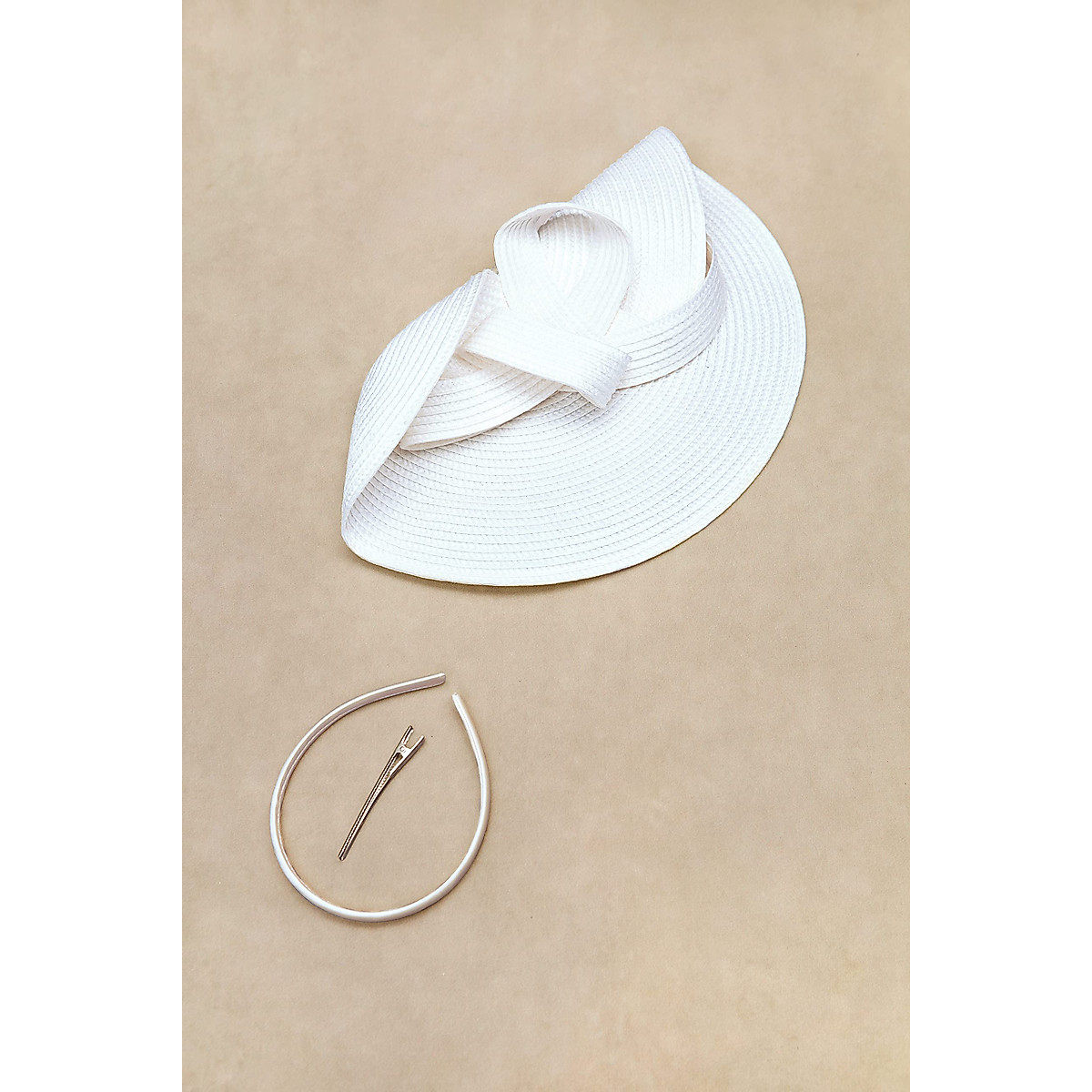 BABEYOND Tea Party Fascinator Kentucky Hat Women’s Fascinator Straw Derby Pillbox Hat for Cocktail Wedding (White)