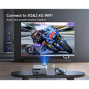 5G WiFi Bluetooth Projector 4K Support, 450 ANSI Native 1080P WIMIUS W6 Outdoor Movie Projector with 300" Display , 4P/4D Keystone, 50% Zoom, Video Projector Compatible iOS/Android/TV Stick/PS4/PPT