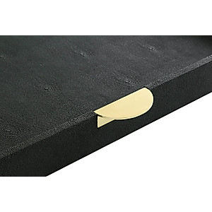 HofferRuffer Extra Large Square Serving Tray, Elegant Faux Leather Ottoman Tray with Gold Hardware Handles, Serve Tea, Coffee or Breakfast in Bed, 23.6 x 23.6 inches, Black Large Square Tray