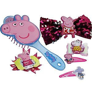 Peppa Pig - Townley Girl Hair Accessories Box|Gift Set for Kids Girls|Ages 3+ (6 Pcs) Including Hair Bow, Hair Brush, Snap Clips and More, for Parties, Sleepovers and Makeovers