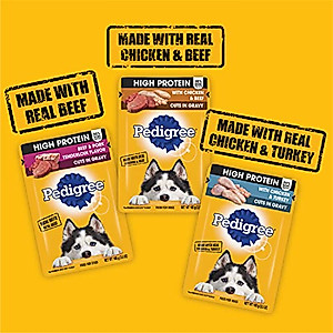 Pedigree High Protein Wet Dog Food Pouches, Variety Pack, 3.5 oz. Pouches,(Pack of 18)