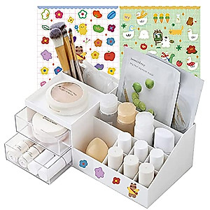 Kayviex Makeup Desk Organizer, DIY Makeup Storage Box with Drawers for Cosmetics, Skincare, Lipsticks, Jewelry, Ideal for Bedroom and Bathroom Countertop, Pure White