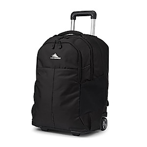 High Sierra Powerglide Pro Wheeled Backpack with 360 Degree Reflectivity, Telescoping Handle, Dual Side Pockets, and Laptop Sleeve, Black