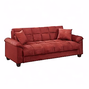 TONAUA Contemporary Living Room Adjustable Sofa Red Color Microfiber Plush Storage Couch 1pc Futon Sofa w Pillows