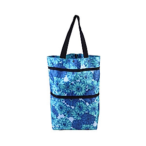 VILLCASE Foldable Dolly Folding Shopping Cart Stair Climber Cart Foldable Compact Grocery Collapsible Trolley Bags Reusable Shopping Bags Grocery Bags Shopping Trolley Blue Flowering Shopping Tote