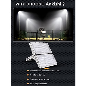 Ankishi 200W LED Flood Lights Outdoor, Waterproof IP67 20000LM Security Floodlights with 2 Adjustable Modules, 6500K Daylight White Outdoor Work Light for Garden, Yard, Stadium, Warehouse, Square