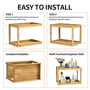 Bamboo 2-Tier Countertop Organizer, Multi-Function Wooden Storage Tray for Bathroom, Kitchen, Bedroom, Dresser; Wood Under-Sink Container, Home Storage Holder Lotion Makeup Cosmetics Perfume Vanity