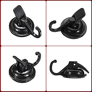 HARFINGTON 2pcs Suction Cups Hooks Powerful Vacuum Multi-Purpose Suction Shower Hooks Removable Reusable Waterproof Wreath Cup Hook for Bathroom Kitchen Restroom, Black