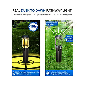 MUSCLE LIGHTING Solar Pathway Lights Bollard, 7 Color Changing/Warm White Landscape Path Light, Outdoor Waterproof Garden Light for Patio, Yard, Driveway, Pack of 6