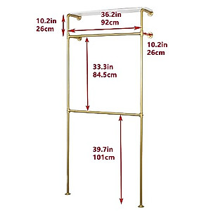 OUBITO Industrial Pipe Clothing Rack,Commercial Grade Pipe Clothes Racks,Heavy Duty Wall Mounted Closet Storage Rack,Hanging Clothes Retail Display Rack Garment rack,Gold 1 Board With Crossbar