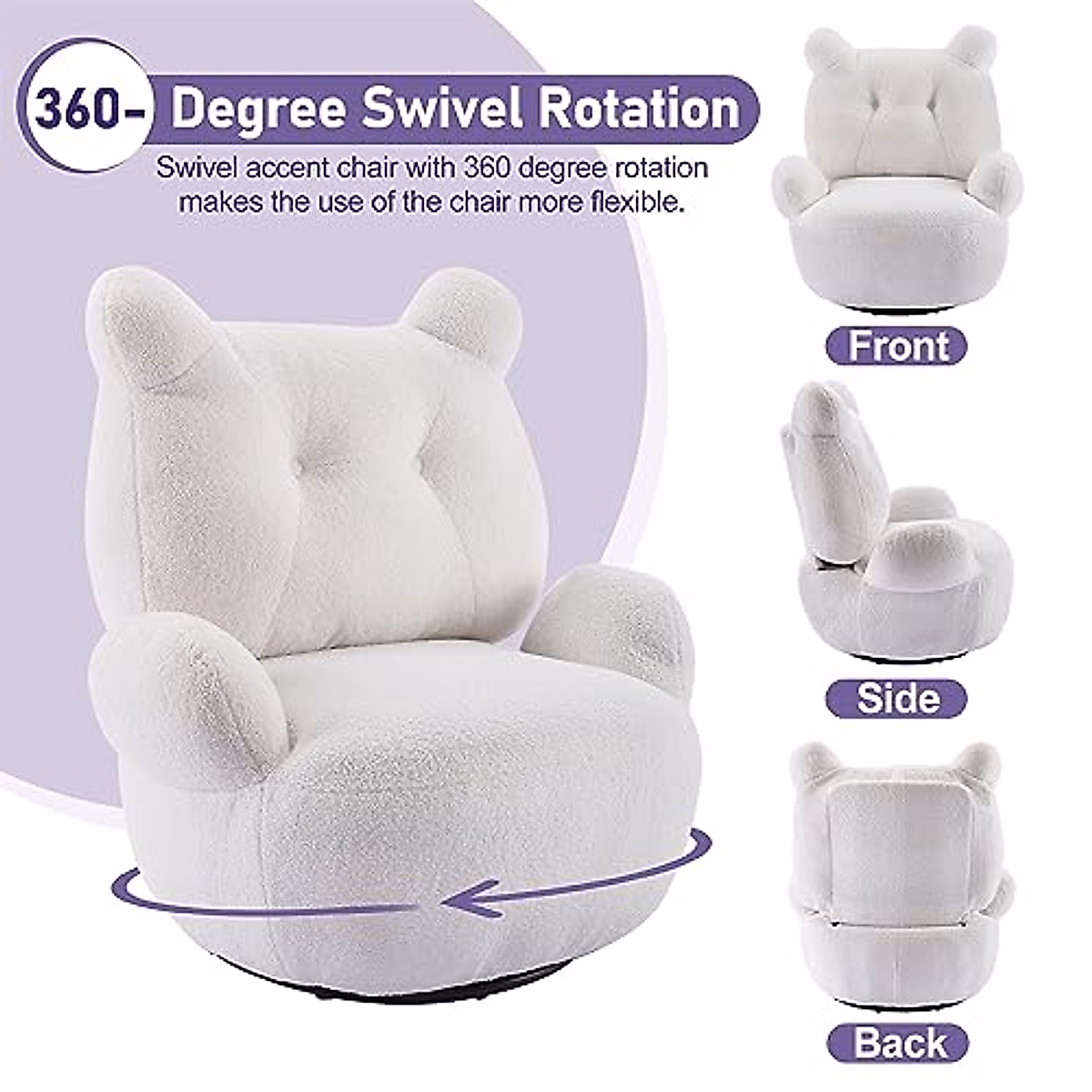 PIRIK 360° Swivel Accent Chair Teddy Short Plush Recliner Chair Particle Velvet Vanity Chair Armchair Swivel Barrel Chair Comfy Cute Chair for Living Room, Hotel, Bedroom, Office, Lounge (White)
