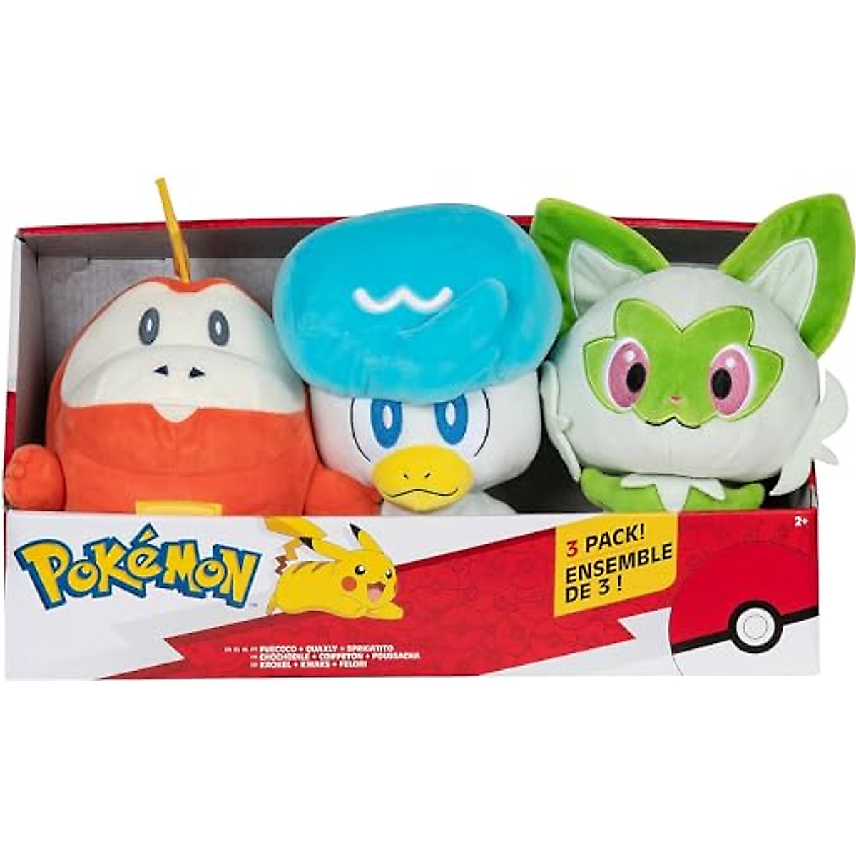 Pokémon Paldea First Partner Plush 3 Pack - 8-Inch Plush of Fuecoco, Quaxly, and Sprigatito