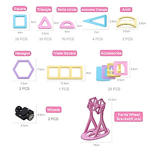 VIXA Magnetic Blocks Educational Castle Building Toys Creativity Kids DIY Magnetic Tiles with Wheels Storage Box Ideal for Birthday Halloween Christmas Party Gift for Girls & Boys-124 pcs