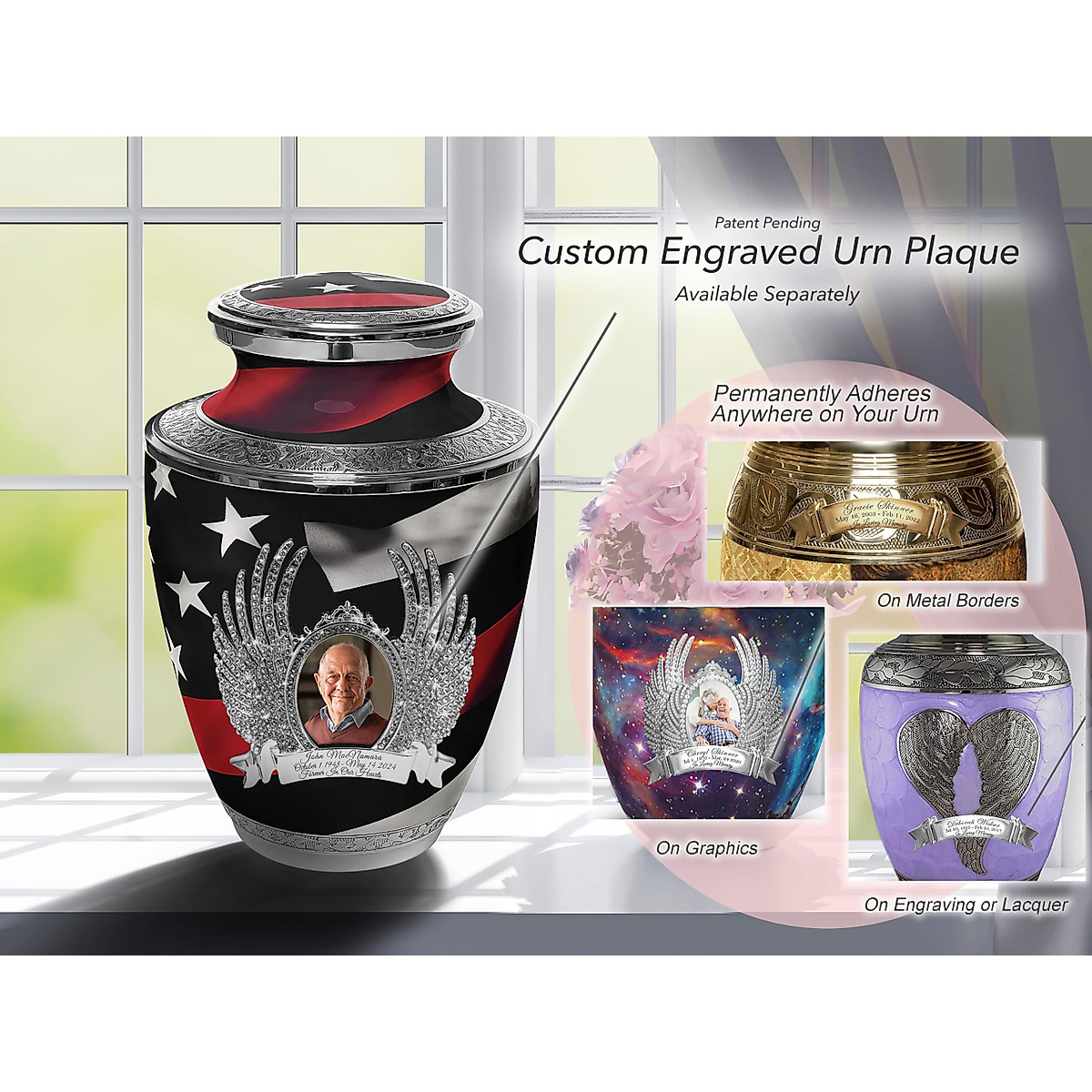 Red Line Firefighter Cremation Urn for Human Ashes for Funeral, Burial or Home. Cremation Urns for Ashes Adult Male Large Urns for Dad and Cremation Urns for Human Ashes Large