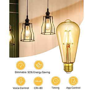 Linkind Smart Edison Bulbs, WiFi LED E26 Edison Bulbs, Dimmable ST64 Vintage Filament Light Bulb, 45W Equivalent, 2200K Soft White, 350lm, Compatible with Alexa, Google Home, No Hub Required, 4 Pack