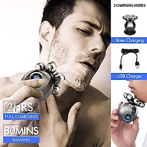7D Electric Razor for Men,5-in-1 Bald Head Shaver Cordless LED Mens Electric Shavers IPX7 Waterproof Wet Dry Rotary Shaver Head Shavers for Bald Men with Beard Clippers Nose Trimmer