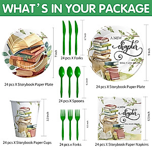 APOWBLS Storybook Baby Shower Decorations Supplies - A New Chapter Will Soon Begin Book Theme Party Decorations, Plate, Cup, Napkin, Cutlery, Library Reading Book Club Decorations Tableware | Serve 24