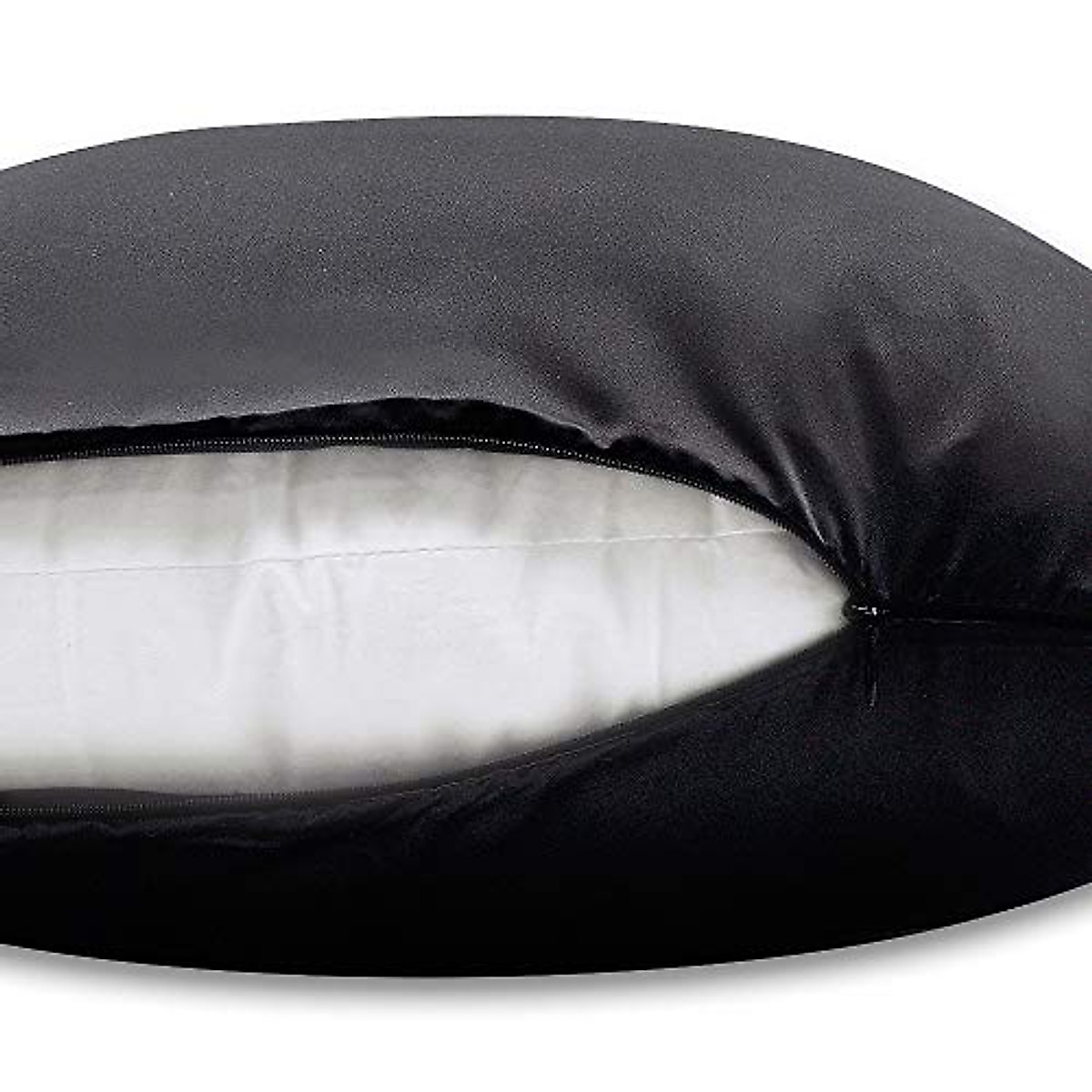 Zenssia Silky Satin Pillow Cases Set of 2, Soft Satin Pillowcases for Hair and Skin, Satin Pillow Covers with Zipper Closure, Queen Size 20x30 Inches, Black