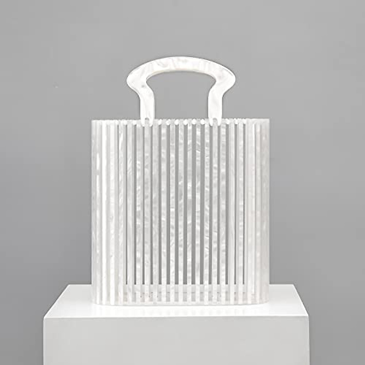 sorozien Women Acrylic Handbag Clutch Beach Bag Handmade Tote Ark Bag Top Handle Bags Fashion Party Clutch Purse (Pearlescent White)