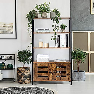 Tangkula Storage Cabinet, Industrial Bookshelf and Bookcase, Freestanding Floor Cabinet with 3 Shelves and 2 Louvered Doors, for Living Room Study Home Office, 27.5 x 12 x 47.5 Inch, Rustic Brown