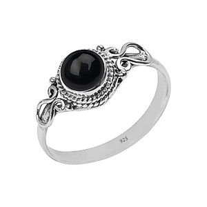 Black Onyx Stone Ring, Handmade 925 Sterling Silver Rings for Women Girls, Natural Gemstone Ring US size 9 Solitaire Ring, Round Stone Ring, Minimalist Birthstone Gift Jewelry for her