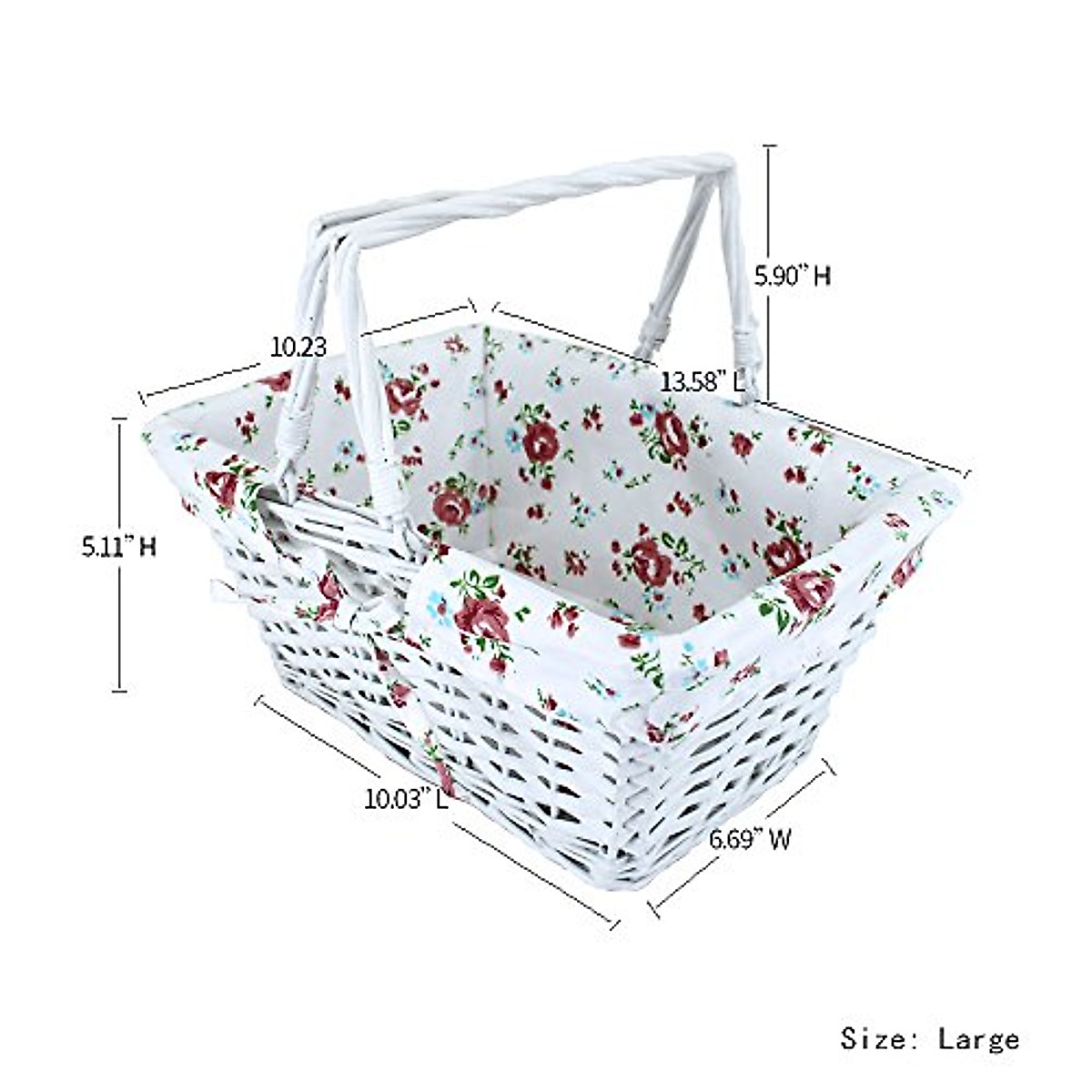 Wicker White Storage Gift Basket Willow Woven Picnic Basket with Double Folding Handles,Kingwillow. (White)