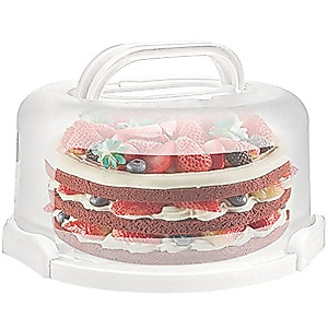 Yesland Cake Carrier with Collapsible Handle - White Cake Container and Holder with Lid - Portable Plastic Round Cake Cover for 10 inch Cake, Pies, Cookies, Nuts, Muffins, Cupcakes and Fruit