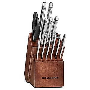 KitchenAid KKFSS14CS 14pc German Stainless Steel Knife Set Wooden Block Maple Integrated #600 Diamond Grit Sharpener