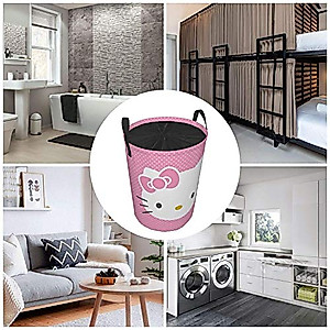 ZHANGJQ Pink Hello Kitty Laundry Hamper Laundrys Basket Large Waterproof Drawstring Foldable with Handles 48L Round Storage Bag,Bathroom/Bedroom/Dorm