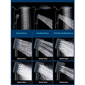 Cobbe 12 Inch Rain Shower Head Combo, High Pressure Handheld Shower Head with Filter - Upgrade Extension Arm Height Adjustable - 9 Spray Filtered Shower Head, Matte Black