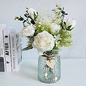 LADADA Fake Flowers with Vase, Silk Roses Artificial Flowers in Vase, Suitable for Wedding, Party, Home Decor.（Ivory）