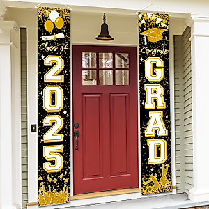 Class of 2023 Graduation Party Decorations Black and Gold Congrats GRAD Porch Sign Banner for High School and College Graduation Party Decoration(Gold)