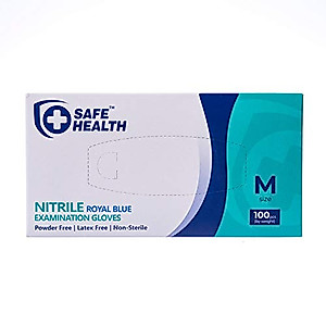 Safe Health Blue Nitrile Exam Gloves, 100-Count S M L XL, 3.5 Mil Free of Powder-Latex, Disposable-Textured, Clinic-Office-Daily, Medical, First-Aid, Clinics, Medium (M) Box 100, FIY1062G