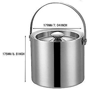 Aebor 3 Liter Double Wall Stainless Steel Insulated Ice Bucket With Lid and Ice Tongs Great for Party and Picnic