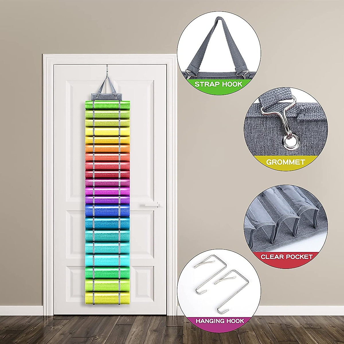 CareforYou Vinyl Roll Holder, Vinyl Storage Organizer with 48 Roll Compartments for Large Vinyl Rolls,Door/Closet Hanging/Wall Mounting Vinyl Holder,Space Saving Organization for Craft Room